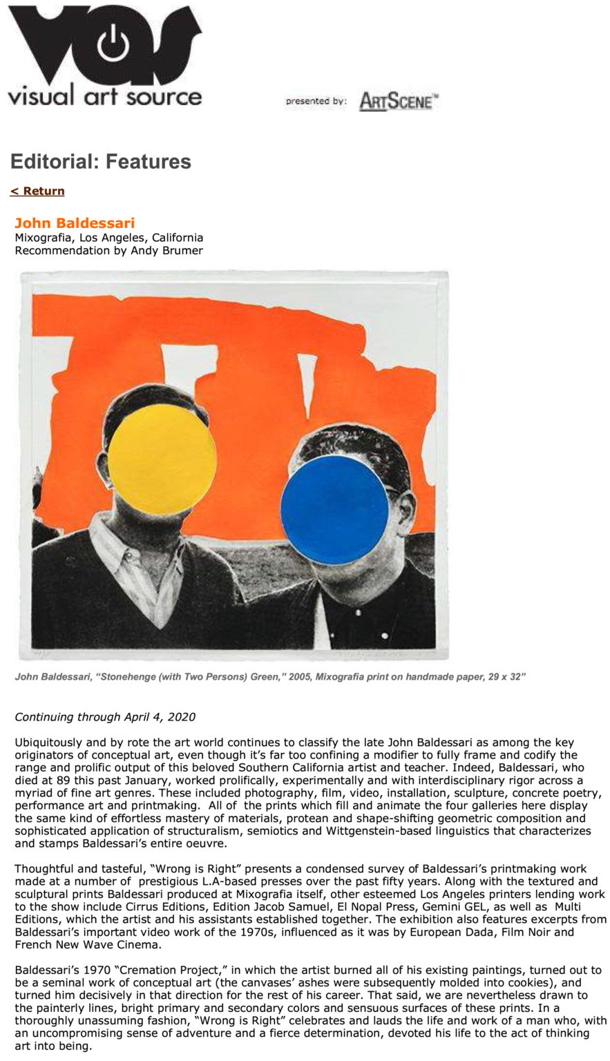 Review: "Wrong is Right: Remembering John Baldessari" by Andy Brumer ...